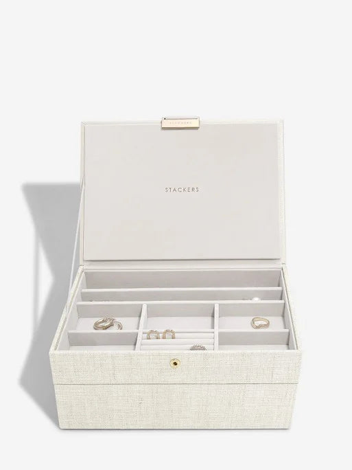 Stackers Classic Jewellery Box Set of 2 Oatmeal & Linen | Mystackers